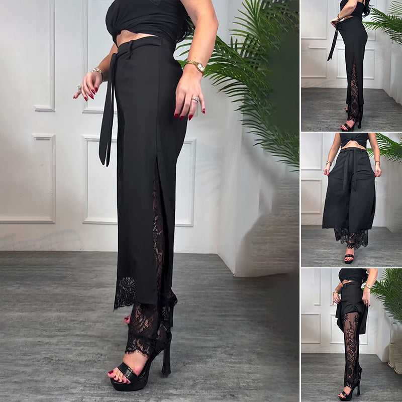 Women's Sexy Lace Lined Wide Leg Pants – blackenx