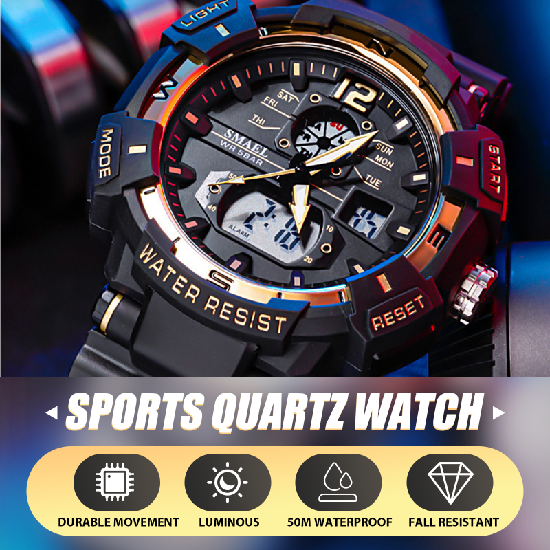 Men’s Stylish Waterproof Digital Sports Quartz Watch – blackenx