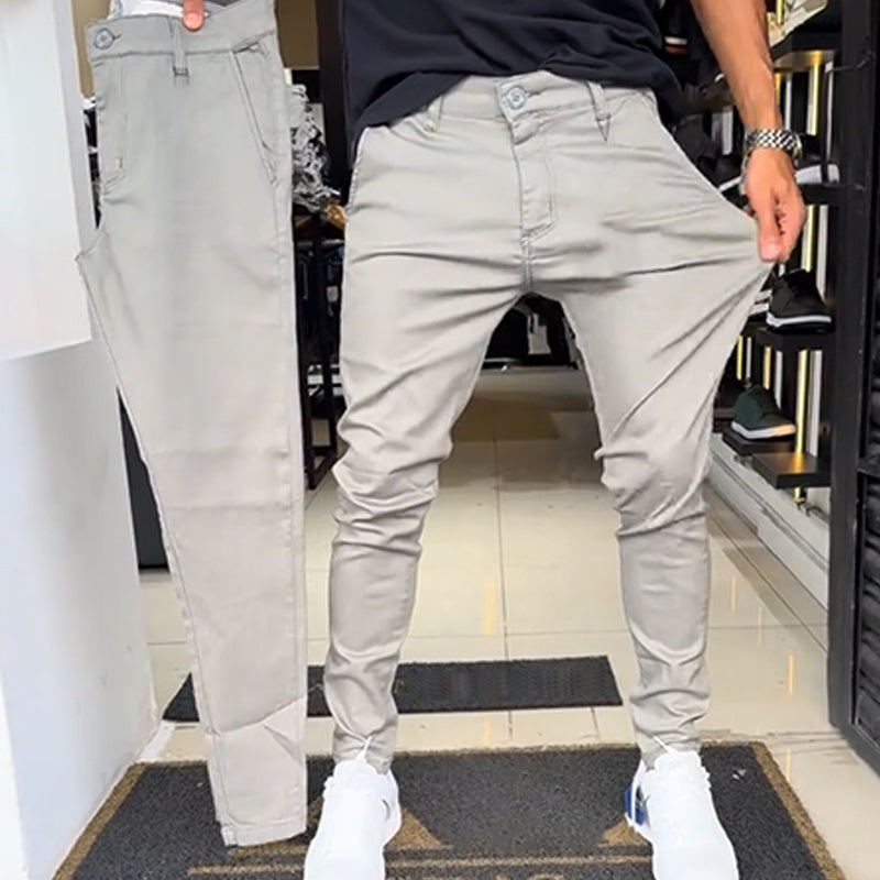 Men’s Slim-Fit Casual Solid Color Pants – blackenx
