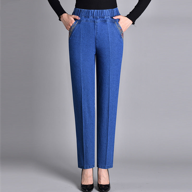 Women's Side-Pocket Full Elastic Waist Jeans – blackenx